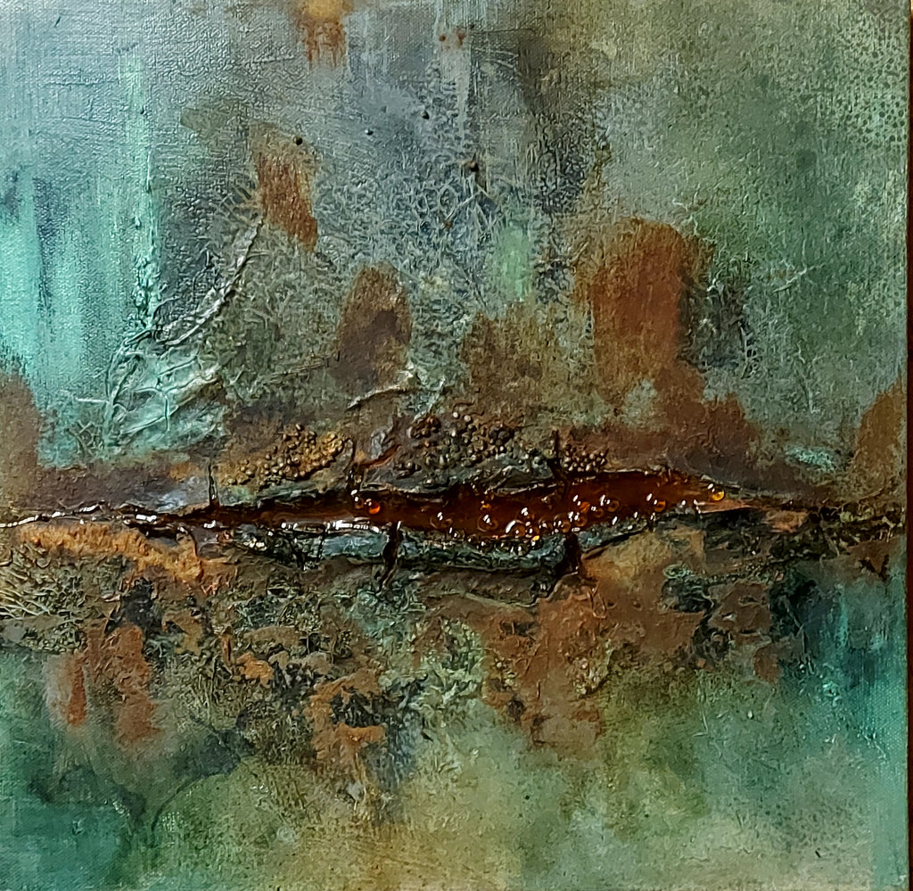 Evelin Baumann - Bild in Aqua/Rost mit Riss und Glanz Wandbild | Evelin ...